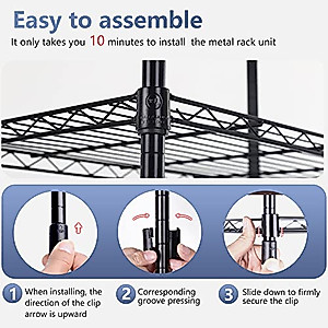 FDW 5 Tier 22L x 12W x 48H Pantry Shelves Adjustable Storage Rack Metal Shelf NSF Shelving Units for Kitchen Garage Small Places Commercial,Black