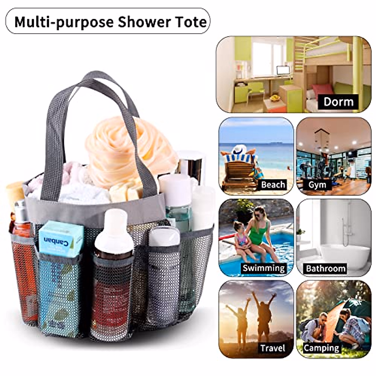 Faswyong Mesh Shower Caddy,Portable Shower Caddy Dorm, Quick Dry Mesh Shower Caddy, Bathroom mesh shower Caddy For College Dorm Room Essentials, Gym, Bathroom, Camp, Travel(Gary)