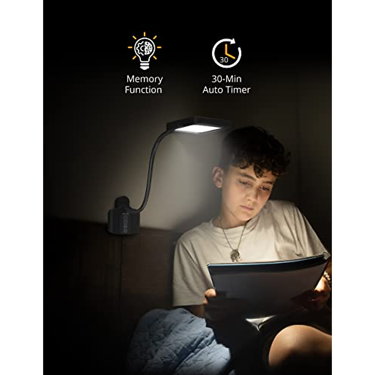 TROND Clamp Desk Lamp, Eye-Care Desk Light with USB Charging Port, 5 Color Modes 5 Level Brightness, 30-Minute Auto Timer Flexible Gooseneck Task Lamp for Sewing Reading Drawing Crafting, 11W, Black