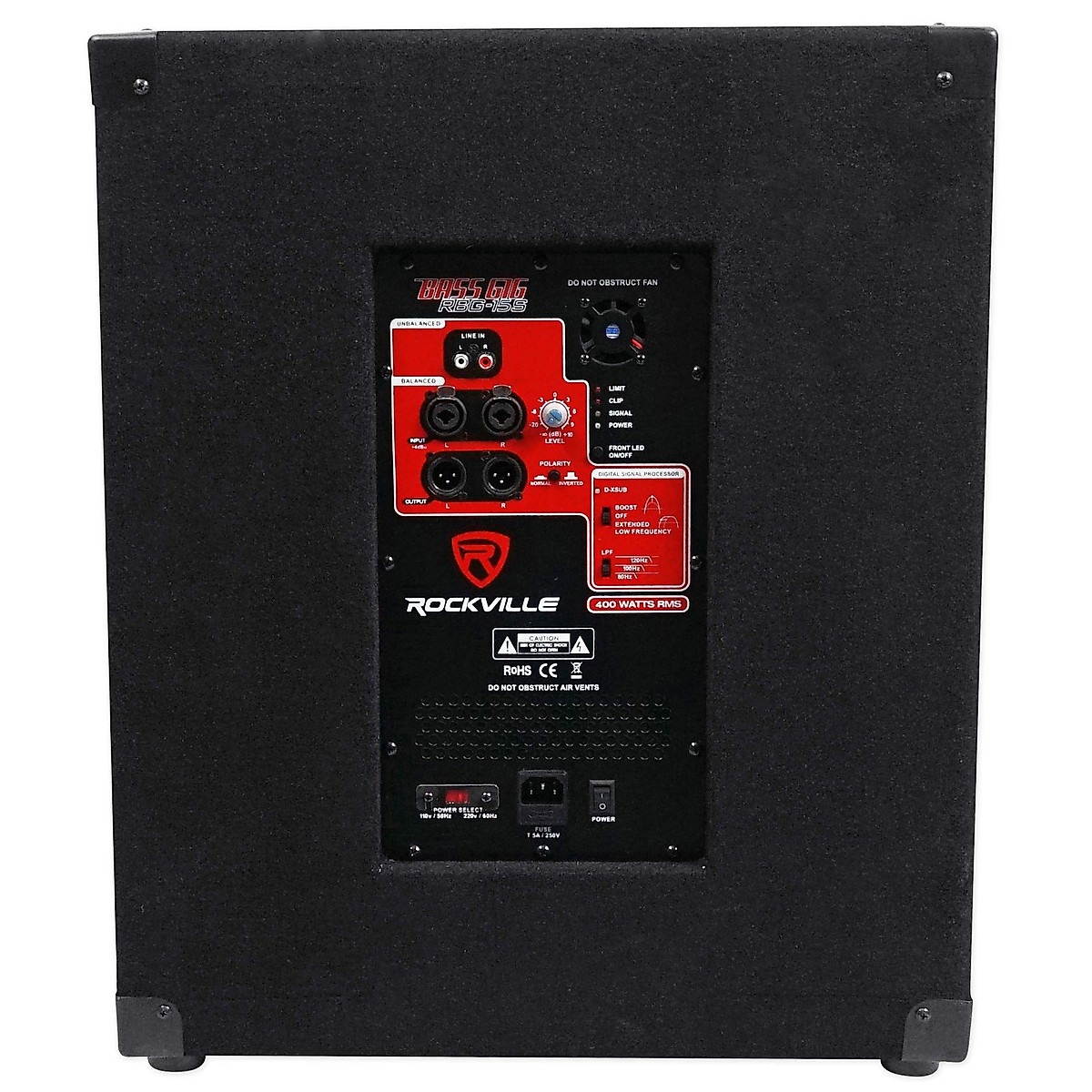 Rockville RBG15S 1600w Active Powered PA Subwoofer w/DSP + Limiter Pro/DJ, 15 inch, Black