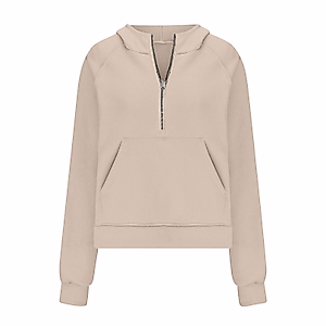 Free People Tops for Women Dupes for Women Clothes Womens Half Zip Sweatshirts Plus Size Cropped Thumb Sleeve Hoodies Fleece Quarter Zip Up Pullover Sweaters 2024 Fall Outfits Khaki XXL