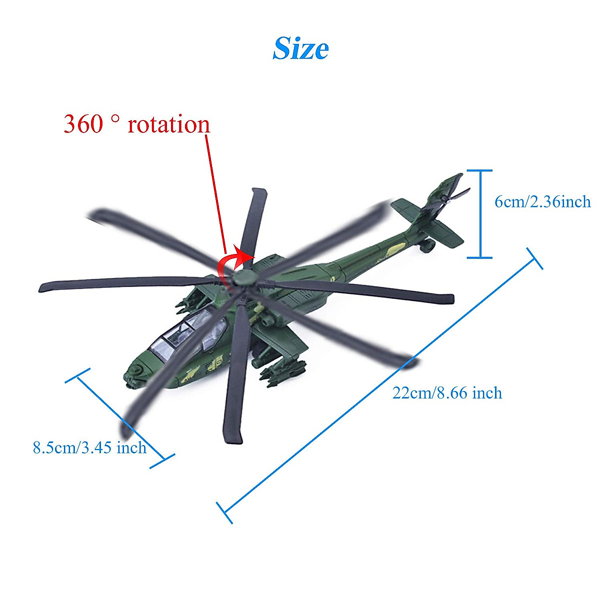 HAPTIME Military Helicopter Toy with Lights and Sounds, Pull Back Army Plane Airplane for Kids Children Boys Girls 11.2 inch (Green)