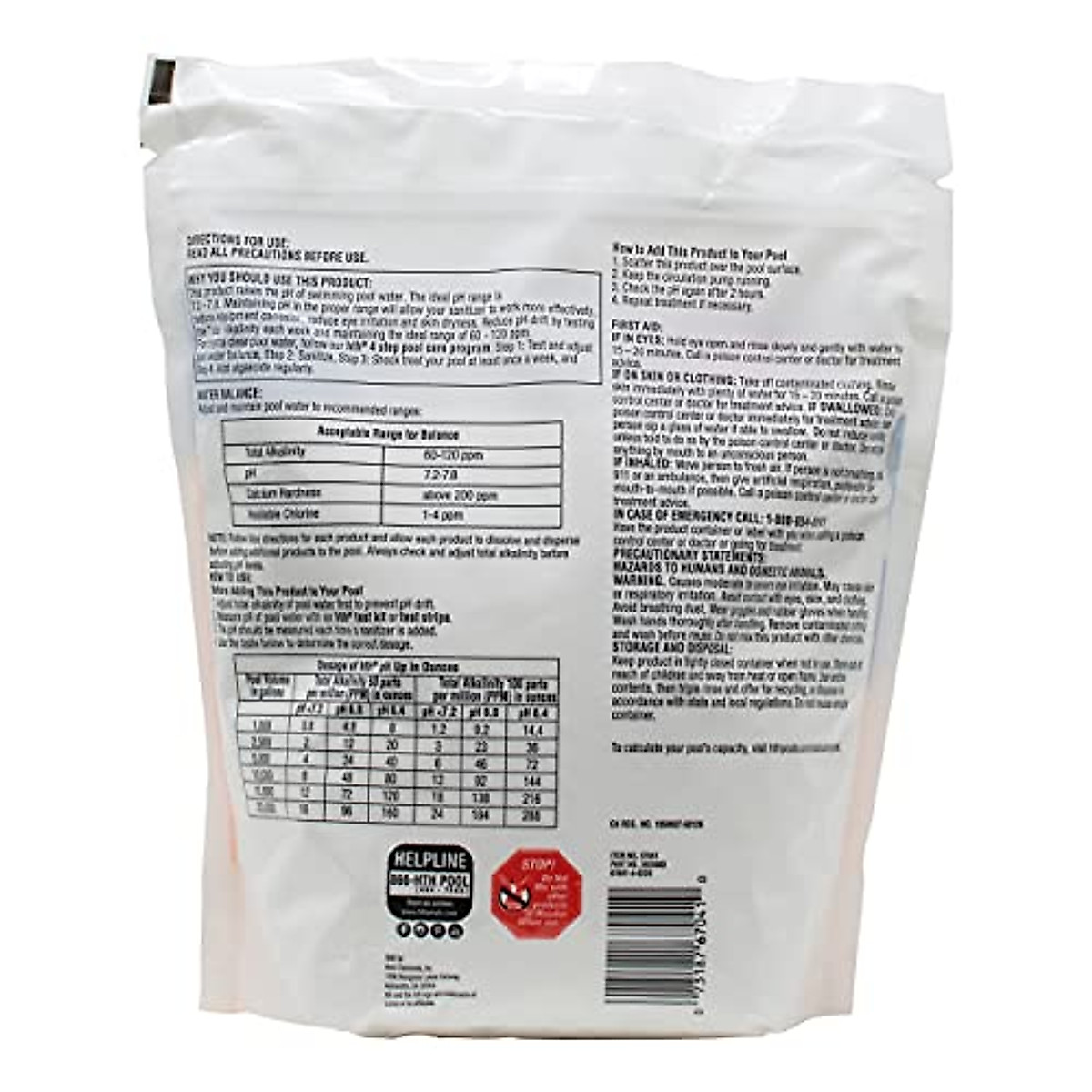 HTH 67041 pH Up Swimming Pool Chemical Balancer, 4 lbs