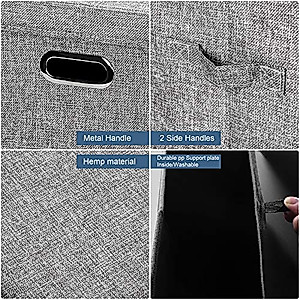 Storage Bins with Lids, Collapsible Linen Fabric Storage Box, Clothes Toy Organizer, Cubes Basket Containers with Cover for Cabinet Bookcase Boxes Home Bedroom(Gray, Large(17.7x11.8x11.8inch))