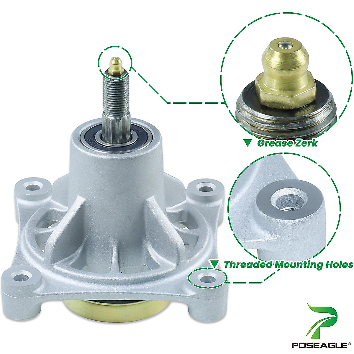 POSEAGLE 587125201 Mandrel Assembly Replace Husqvarna 587125201, 532174356, 174356, 174358, 539107515, Husqvarna z246 Spindle for Husqvarna z246, rz4623, rz46i, rz5424, yth2348, yth2448 Decks