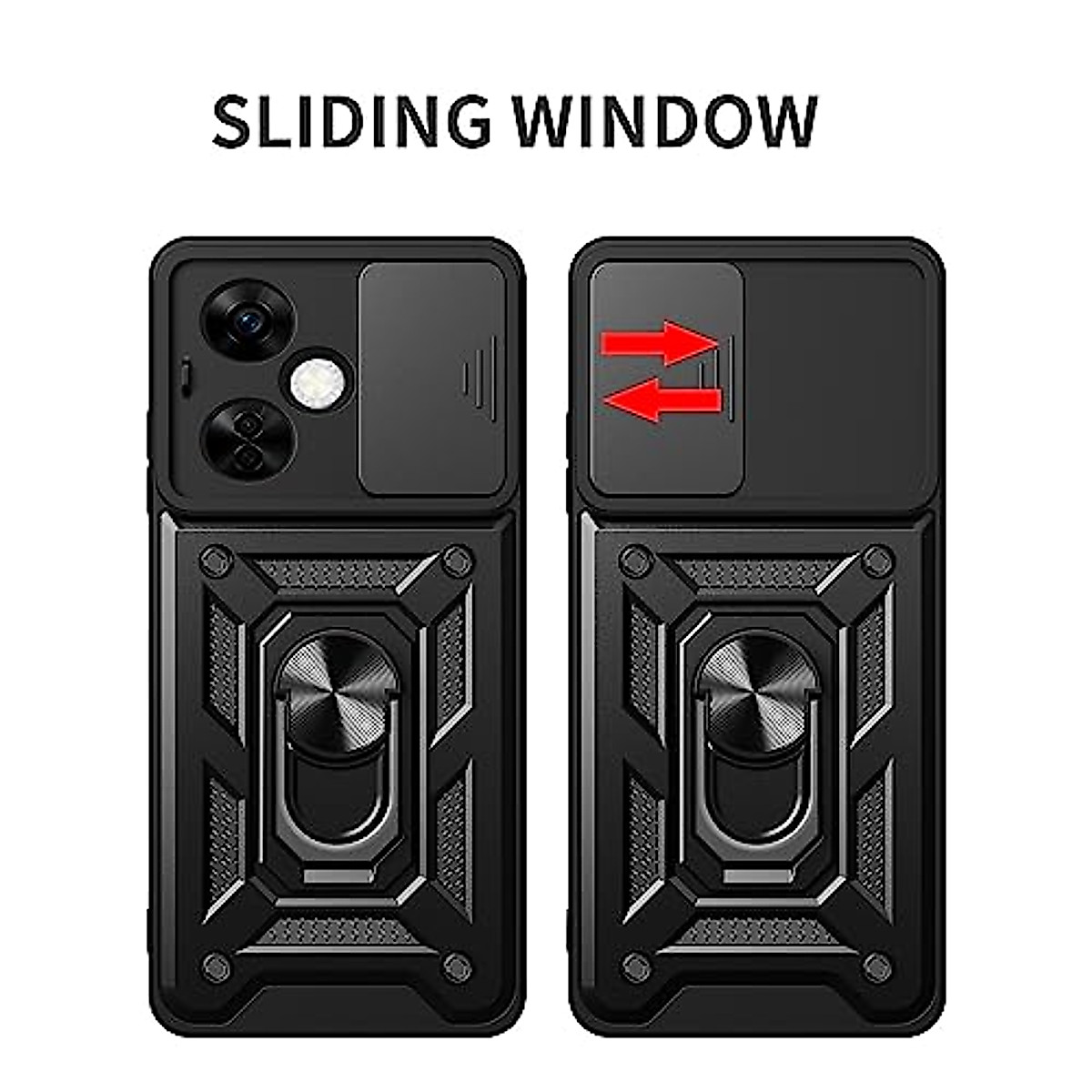 Jusy Case for Oneplus Nord N30 5G with 2 HD Screen Protector, Slide Camera Cover, Kickstand Ring, Magnetic Rugged Drop Protection Phone Cover for 1+ Nord N30 5G (Black)