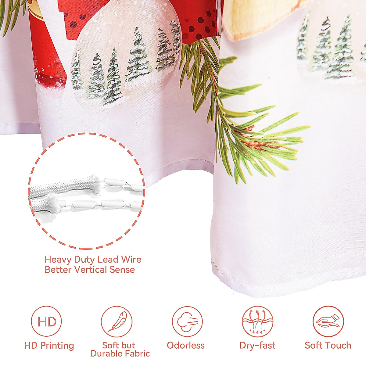 CZL Christmas Shower Curtain, Santa Shower Curtain, Santa Claus with Reindeer Shower Curtain, Winter Snowflake Merry Christmas Shower Curtain with 12 Hooks, Rustic Farmhouse Home Decor, 72 x 72 inch