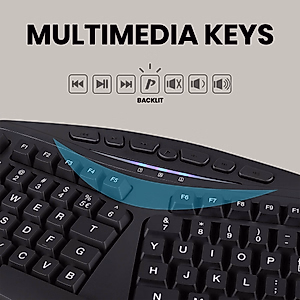 Perixx PERIBOARD-312 Ergonomic Backlit Keyboard - Wired USB with 2 Hubs - Natural Ergonomic Split Design - White LED - Black