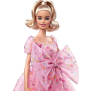 Barbie Signature Birthday Wishes Doll (11.5in Blonde) Wearing Pink Tulle Gown & Shoes, with Customizable Packaging, Gift for 6+