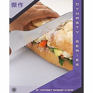 KESSAKU Offset Bread Deli Serrated Knife - 8 inch - Dynasty Series - Razor Sharp Kitchen Knife - Forged ThyssenKrupp German High Carbon Stainless Steel - G10 Garolite Handle with Blade Guard