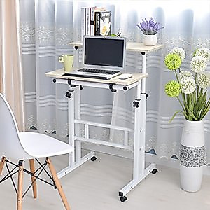 soges Adjustable Mobile Stand Up Desk Standing Desk Computer Desk Workstation Sit-Stand Desktop Standing Desk,White Maple 101-MP