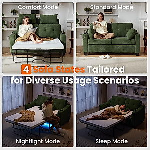 CHIC HOUSE Pull Out Sofa Bed, Full Size Sleeper Sofa, 2-in-1 Convertible Corduroy Couch with USB Charging, Memory Form Couch for Living Room, Apartment and Small Space