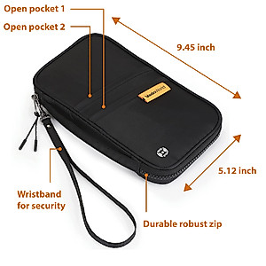 vadoworld Family Passport Holder Wallet, RFID Blocking, Travel Essential for Men and Women, Travel Document Organizer (Black)