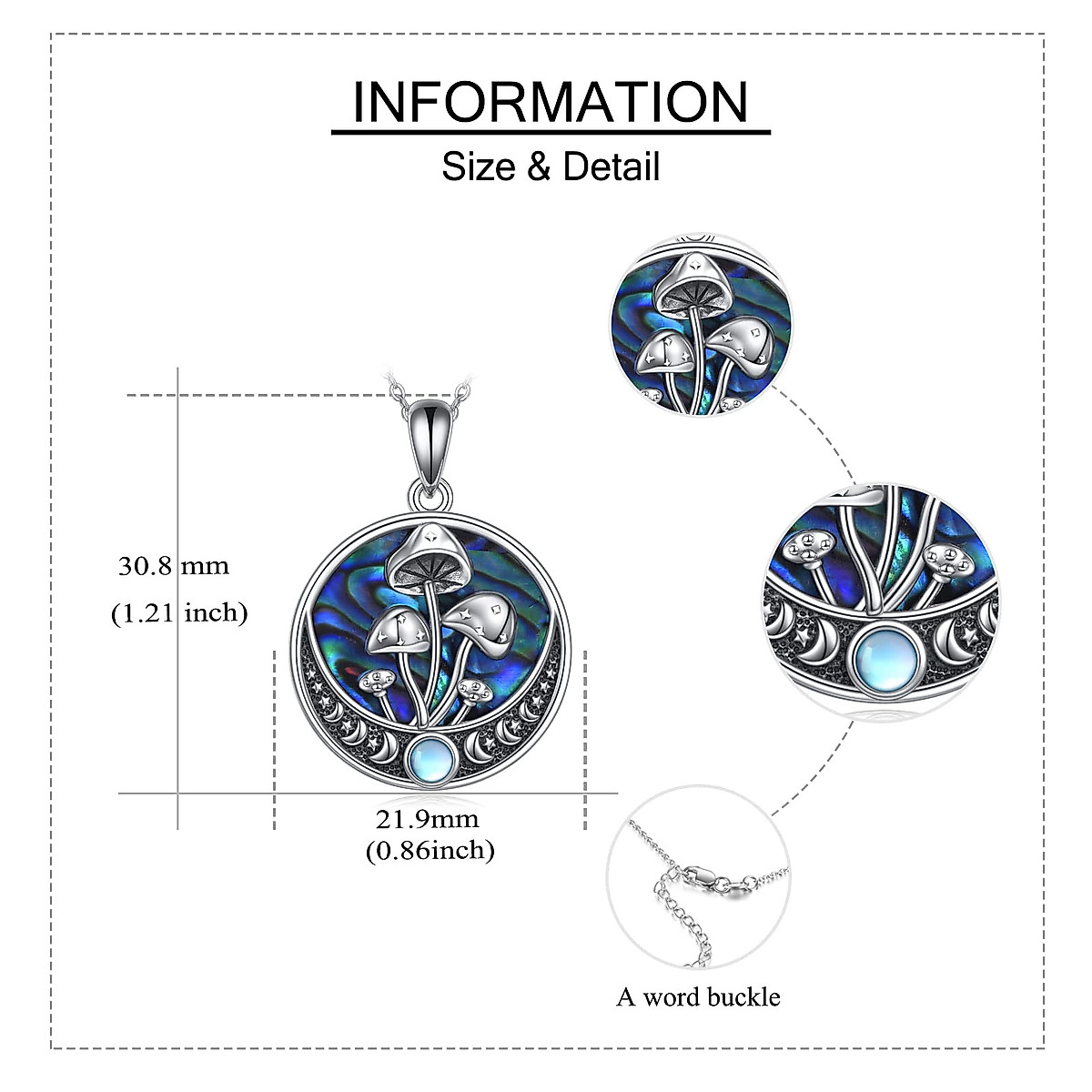 ONEFINITY Mushroom Necklace Moonstone Sterling Silver Moon Phase Pendant Necklace Jewelry Birthday Gifts for Women