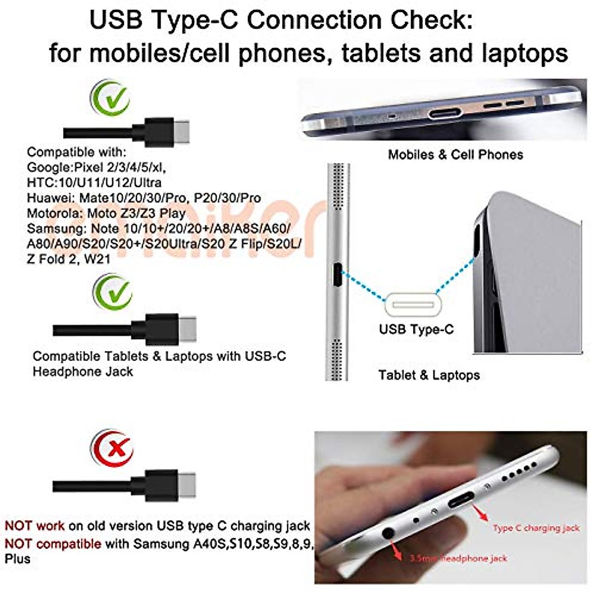 EMAIKER USB Type C Headphone with Microphone, One Ear USB C Headset USB-C with Noise Cancelling Microphone with Mic Mute, Compatible with Laptop, and Mobiles Samsung,Google Pixel