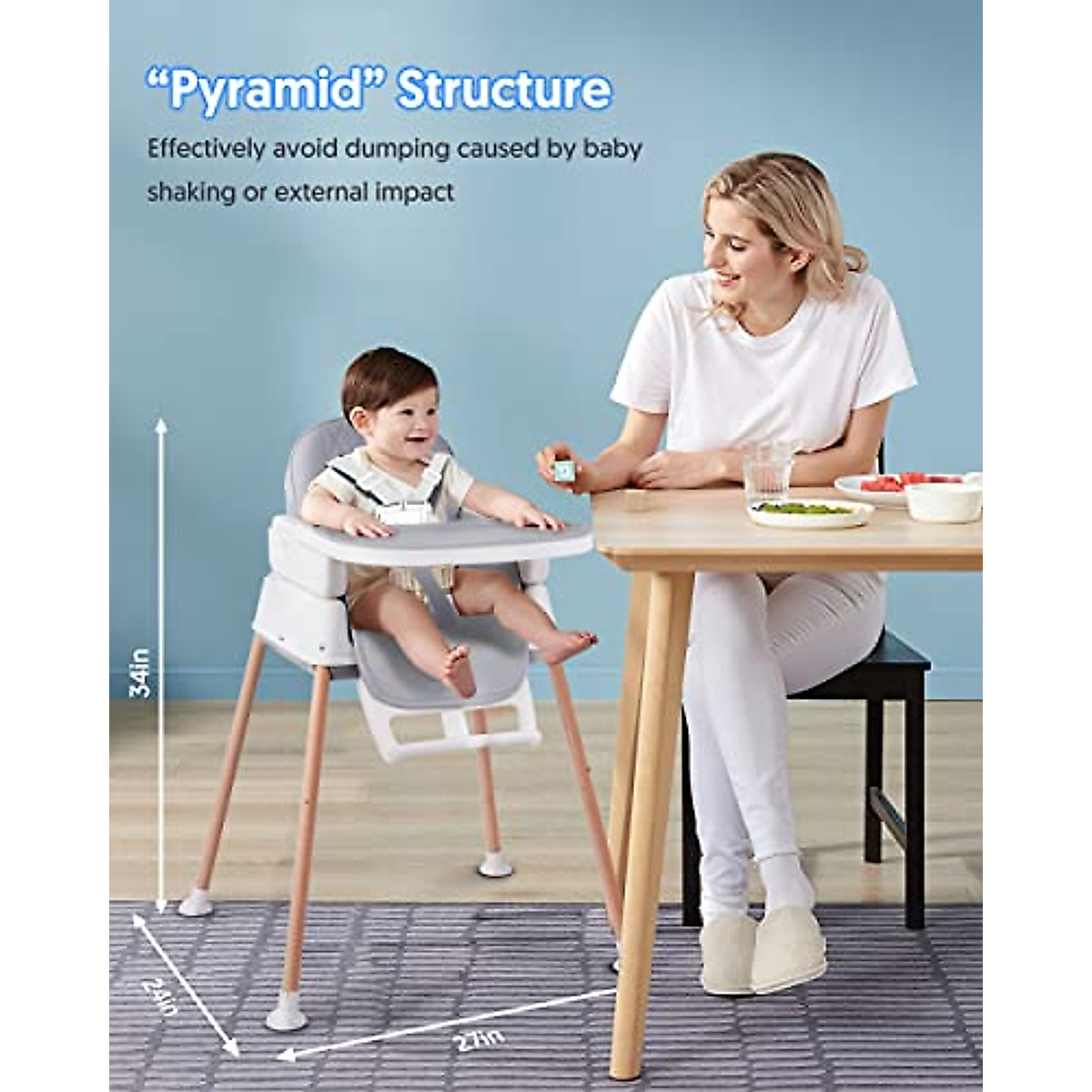 3 in 1 Baby High Chair, Bellababy Adjustable Convertible Chairs for Babies and Toddlers, Compact/Light Weight/Portable/Easy to Clean