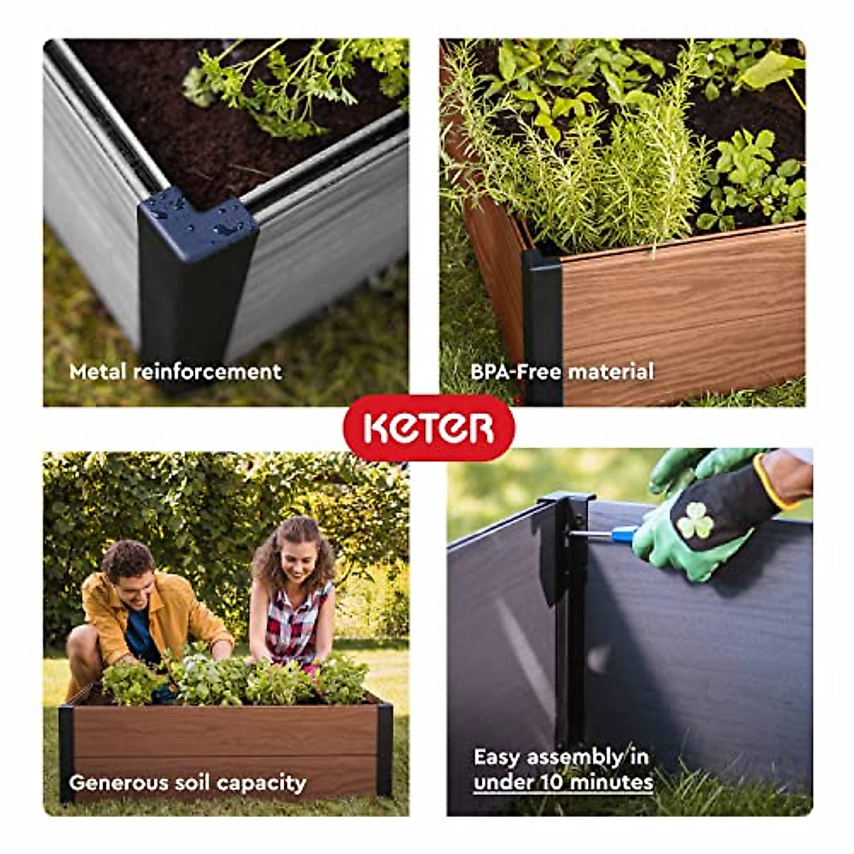 Keter Maple Raised Garden Bed, Durable Outdoor Planter for Vegetables, Flowers, Herbs, and Succulents, Grey