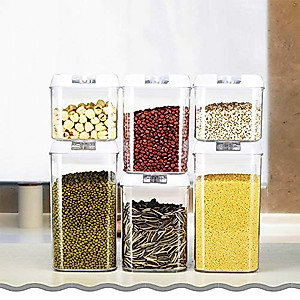 Modern-Depo Food Storage Container 7PCS Airtight Kitchen Plastic Canister with Lid for Flour, Cereal, Sugar, Pantry Organization, BPA Free, Labels and Marker Included, White