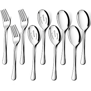 Homikit Stainless Steel 3 Large Serving Spoons, 3 Slotted Serving Spoons, 3 Serving Forks, Metal Serving Utensils Hostess Set for Food Catering Party Buffet Banquet Restaurant, Dishwasher Safe