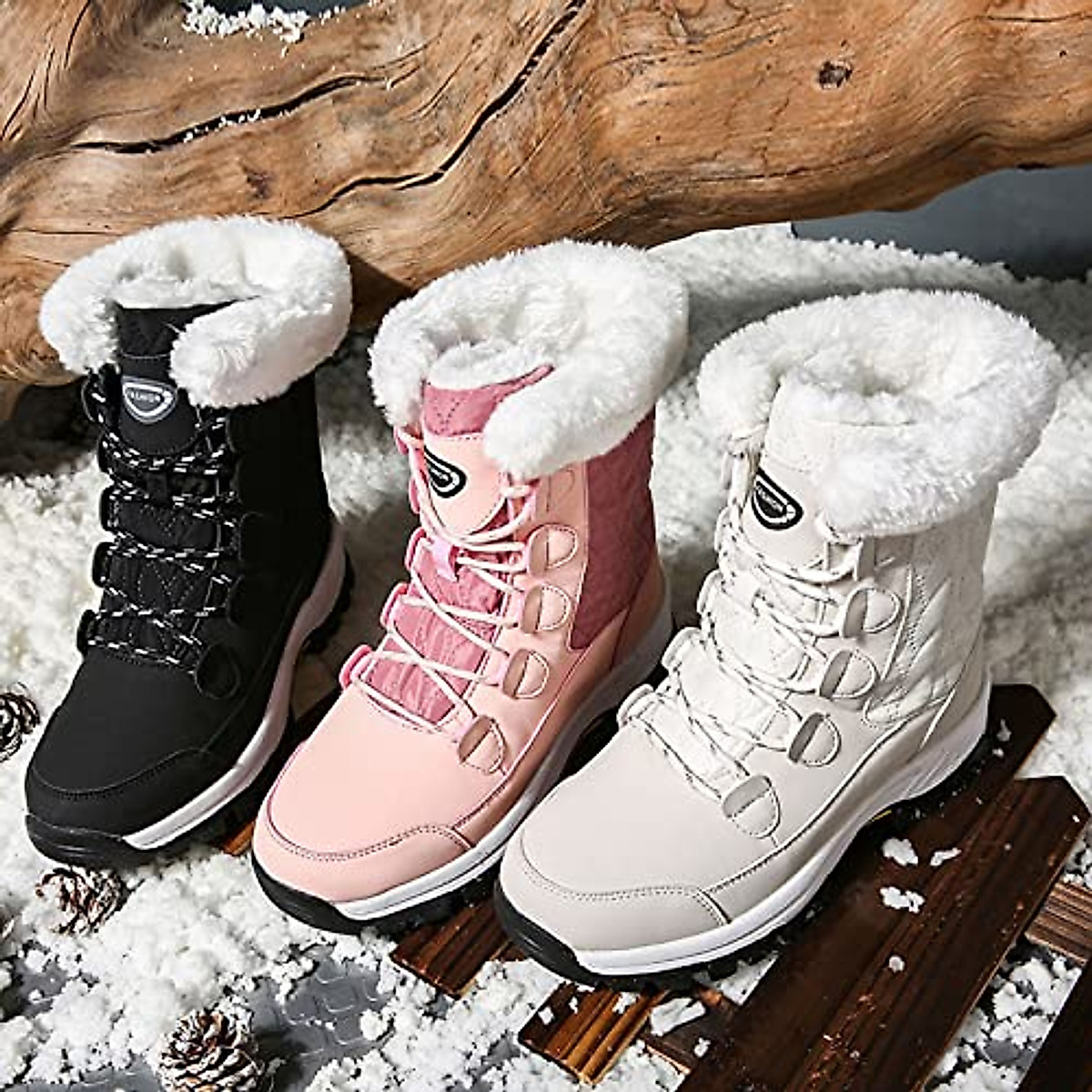 YfiDSJFGJ idyllwind boots for women snow flat proof warm lace up water keep velvet round toe plus classic boot waterproof platform heel square toe buckle strap casual booties beige cowgirl boots