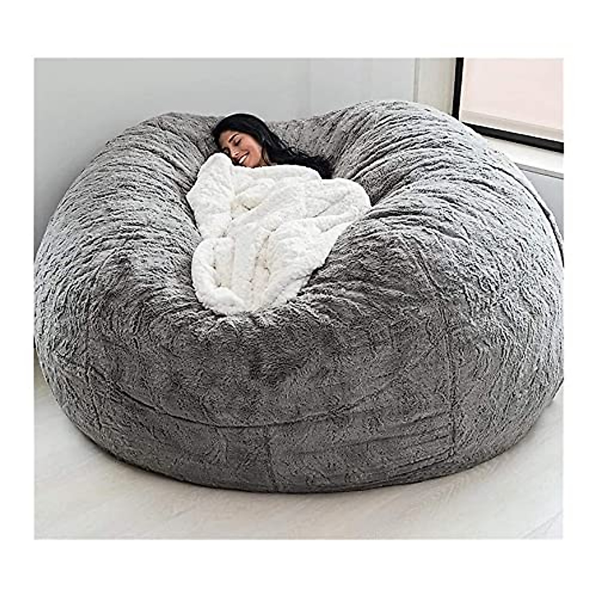 EKWQ 6FT Bean Bag Chair Cover(it was only a Cover, not a Full Bean Bag) Living Room Furniture Big Round Soft Fluffy Faux Fur BeanBag Lazy Sofa Bed Cover Giant Fur Bean Bag Cover