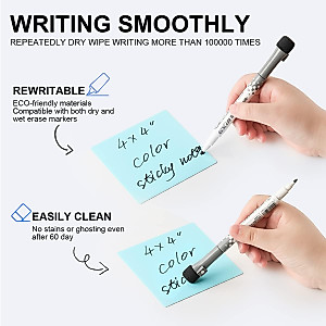 HOHI LINE Dry Erase Reusable Colorful Square 4x4 Self-Stick Notes Pads Sticky Post it Notes Magnetic Whiteboard Markers with Erasers (4"x4", Colorful 15pcs Note Pad)
