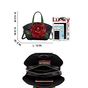 PIJUSH Designer Purses and Handbags for Women Floral Top Handle Satchel Handbag Ladies Crossbody Bags for Women (20103 Black)