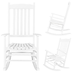 White Patio Rocking Chairs, Outdoor Rocking Chairs, Rocking Chair Wooden Frame Chair Indoor and Outdoor Rocker Porch Rocker for Garden Lawn Balcony Backyard and Patio Porch 24.4"L x 33.86"W x 46.06"H