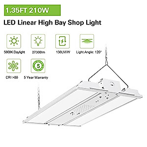 hykolity 2 Pack LED Linear High Bay Shop Light, 1.5FT 210W LED Shop Light Fixture, 27300lm 130LM/W, 100-277V, 0-10V Dim, 5000K Warehouse Lighting, ETL Approved, 5 Years Warranty
