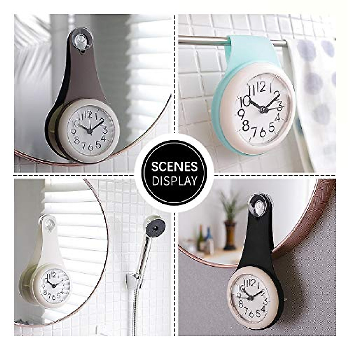 Biramba miniata Wall Clock Kitchen Clock Household Bathroom Waterproof Small Digital Wall Clock Silent Home Decor Shower Clock with Sucker (White)