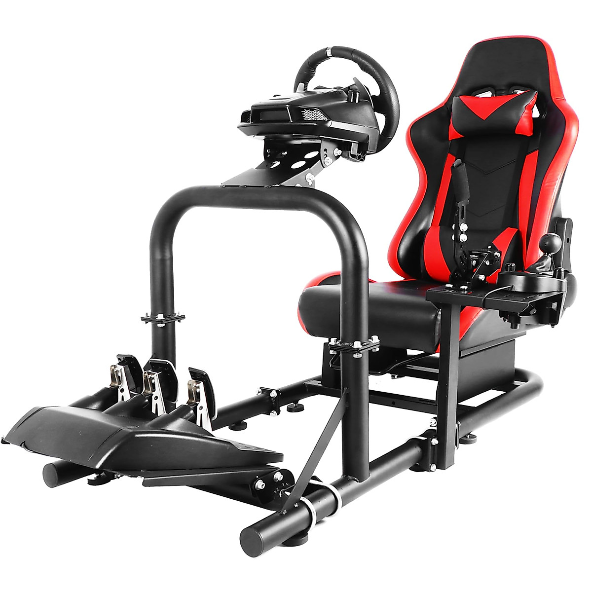 Anman G25 Stability Sim Simulator Cockpit with Seat Red fit for Logitech G29 G920 G923, Thrustmaster T248 T300,Moza PXN Multi-function Adjustable Pro Racing Wheel Stand|Wheel Shifter Pedals Without