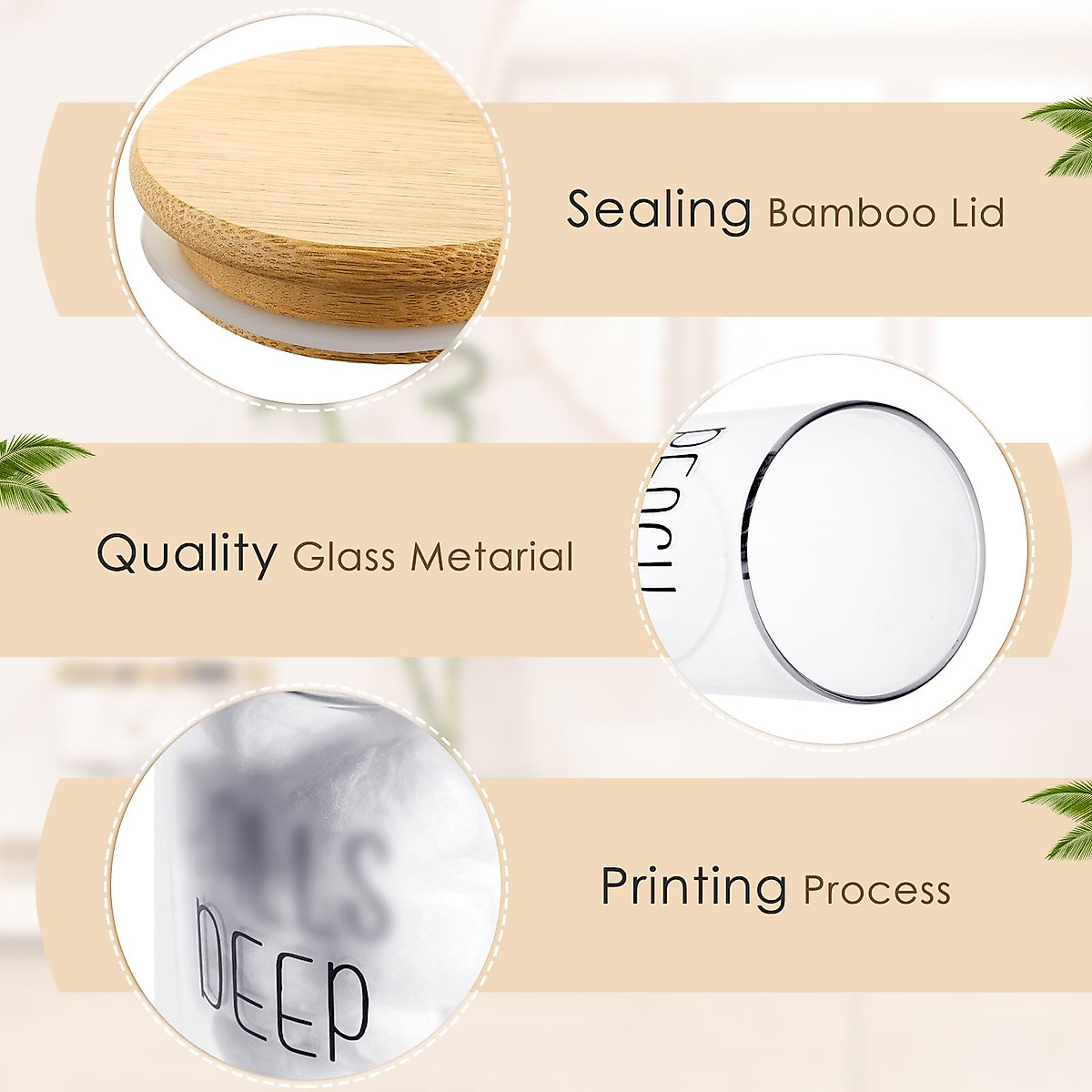 Tessco 8 Pcs Bathroom Jars with Lids Set 10Oz Apothecary Jars Glass Bathroom Jars with Bamboo Lid Cotton Ball Holder Funny Bathroom Canisters Bathroom Storage Decor for Floss Pick Makeup Organizer