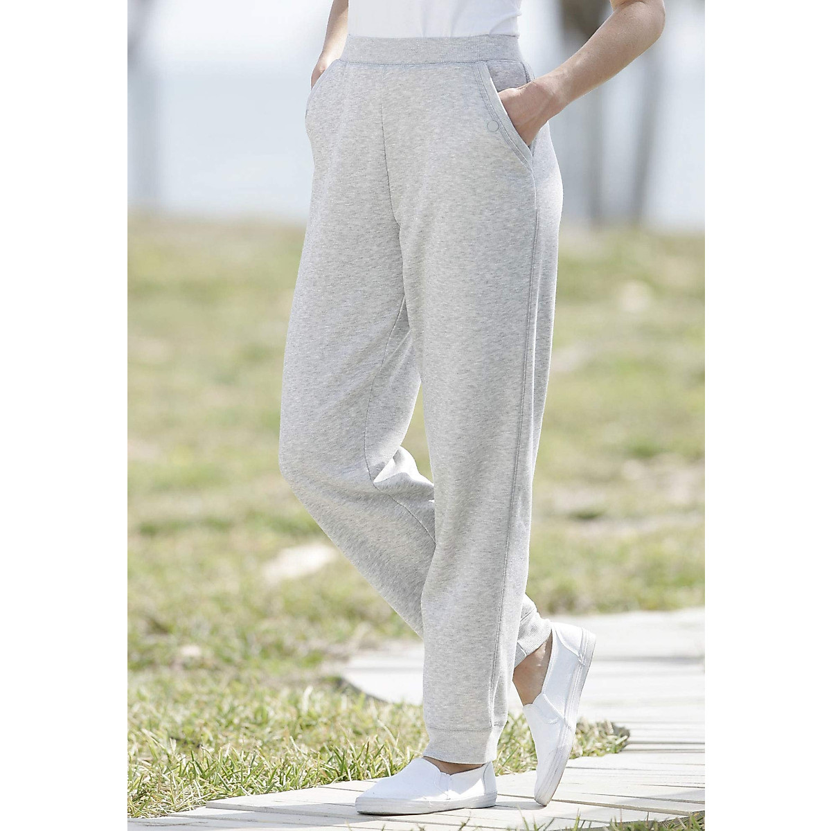 Woman Within Women's Plus Size Petite Better Fleece Jogger Sweatpant - L, Heather Charcoal