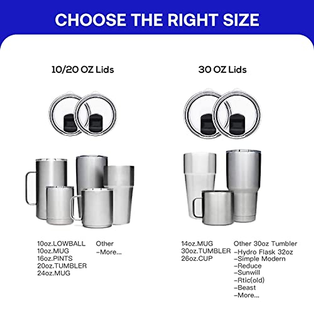 Magnetic Tumbler Lid - Fits Rambler, Ozark Trail, Old Style Rtic,Replacement Magnetic Slider, Magnetic Spill Proof Tumbler Cover (30oz, 2Pcs Black/Blue)