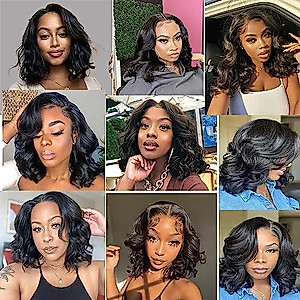 Ahaisy Glueless Bob Wig Human Hair Pre Plucked Wear and Go Wigs Pre Cut Lace Body Wave Short Bob Lace Front Wigs for Black Women Upgraded No Glue 4x4 Lace Closure Wigs (12 Inch)