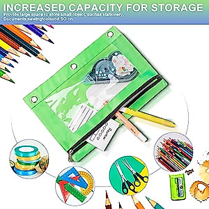 Tenceur 50 Pcs Pencil Pouch for 3 Ring Binder with Zipper Fabric Pencil Pouches Binder Pencil Bag with Clear Window Bulk Pencil Case for Office(9.8 x 7.1 Inch)