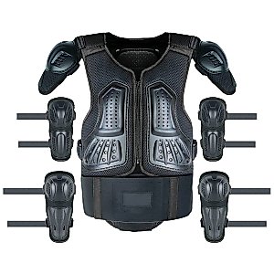 Kids Dirt Bike Full Body Chest Spine Protector Armor Vest Gear with Knee and Elbow for Bicycles, Motorcycle, Motocross , Skiing, Skating,Skateboards (Black, X-Small)