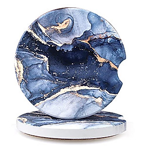 Dksyee Car Cup Holder Coasters 2 Pack Blue Cute Car Coasters for Women & Men Absorbent Ceramic Car Coasters with A Finger Notch for Easy Removal Universal Auto Anti Slip Insert Drink Coaster