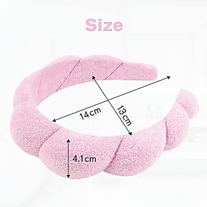 URAQT Spa Headband for Women, Non Slip Puffy Makeup Headband Soft Absorbent Sponge Terry Towel Cloth Fabric Head Band, Thick Padded Hair Hoops Bubble Headband for Face Washing, Skincare, Facial Mask