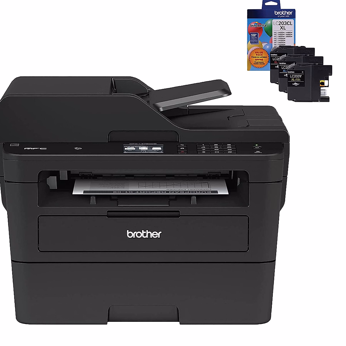 Brother MFC L2750DW Monochrome Laser Printer All-in-One with Wireless, Auto 2 Sided Printing, Print Scan Copy, 2400 x 600 dpi, 36ppm, 250 Sheet, Compatible with Alexa, Bundle with JAWFOAL