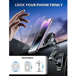 eSamcore Compatible with Magsafe Car Mount, Magnetic Phone Holder for Car with Flexible Base for Magsafe Dash Mount Car Accessories Car Phone Holders for iPhone15 14 13 12 Pro Max [1 PC]