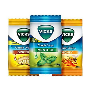 VICKS Cough Drops Throat Irritation Relief |3 Flavors- Menthol|Honey|Ginger | 185 Drops JAR