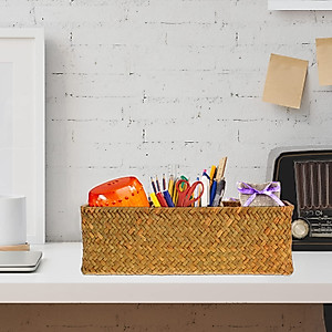 Seagrass Storage Basket 3 Divided Handmade Wicker Basket Organizer Tea Bag Sugar Packet Holder for Coffee Pods Snack Bathroom Paper Coffee