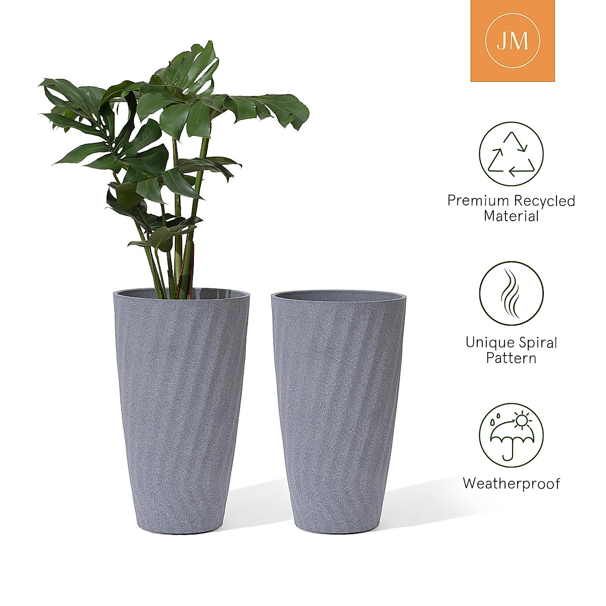 LA JOLIE MUSE 24 Inch Tall Planters, Set of 2 Grey Tree Planters with Shelf Insert, Morden Large Round Plant Pots Containers for Indoor/Outdoor, Front Door, Patio and Deck