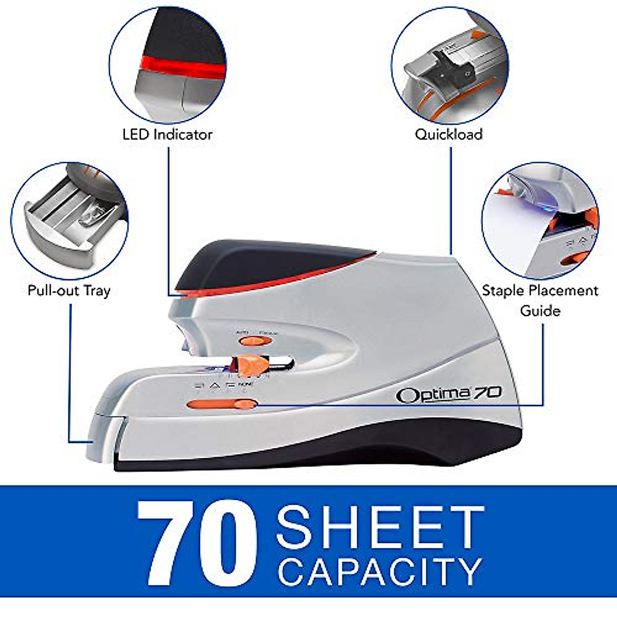 Swingline Electric Stapler, 70 Sheet Capacity, Quick Reloading, Jam Free, includes 500 Staples, Optima 70 (48210)
