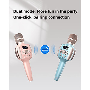 MEINIAO Karaoke Microphone with Digital Screen, Handheld Portable Bluetooth Microphone for Party, Karaoke, Music, & Recording All iOS Android Pc A2(Pink)