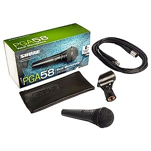 Shure PGA58 Dynamic Microphone - Handheld Mic for Vocals with Cardioid Pick-up Pattern, Discrete On/Off Switch, Stand Adapter and Zipper Pouch (PGA58-XLR)