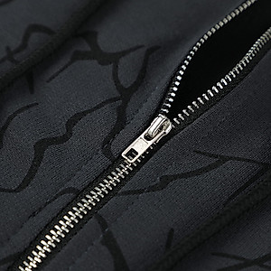 Sunwittafy Women's Aesthetic Graphic Print Hoodie Y2k Long Sleeve Zip Up Hoodies Oversized Hooded Sweatshirt Vintage Streetwear Black