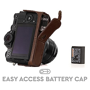 MegaGear MG958 Ever Ready Leather Camera Half Case and Strap Compatible with Fujifilm X-T30 MII, X-T30, X-T20, X-T10 - Dark Brown
