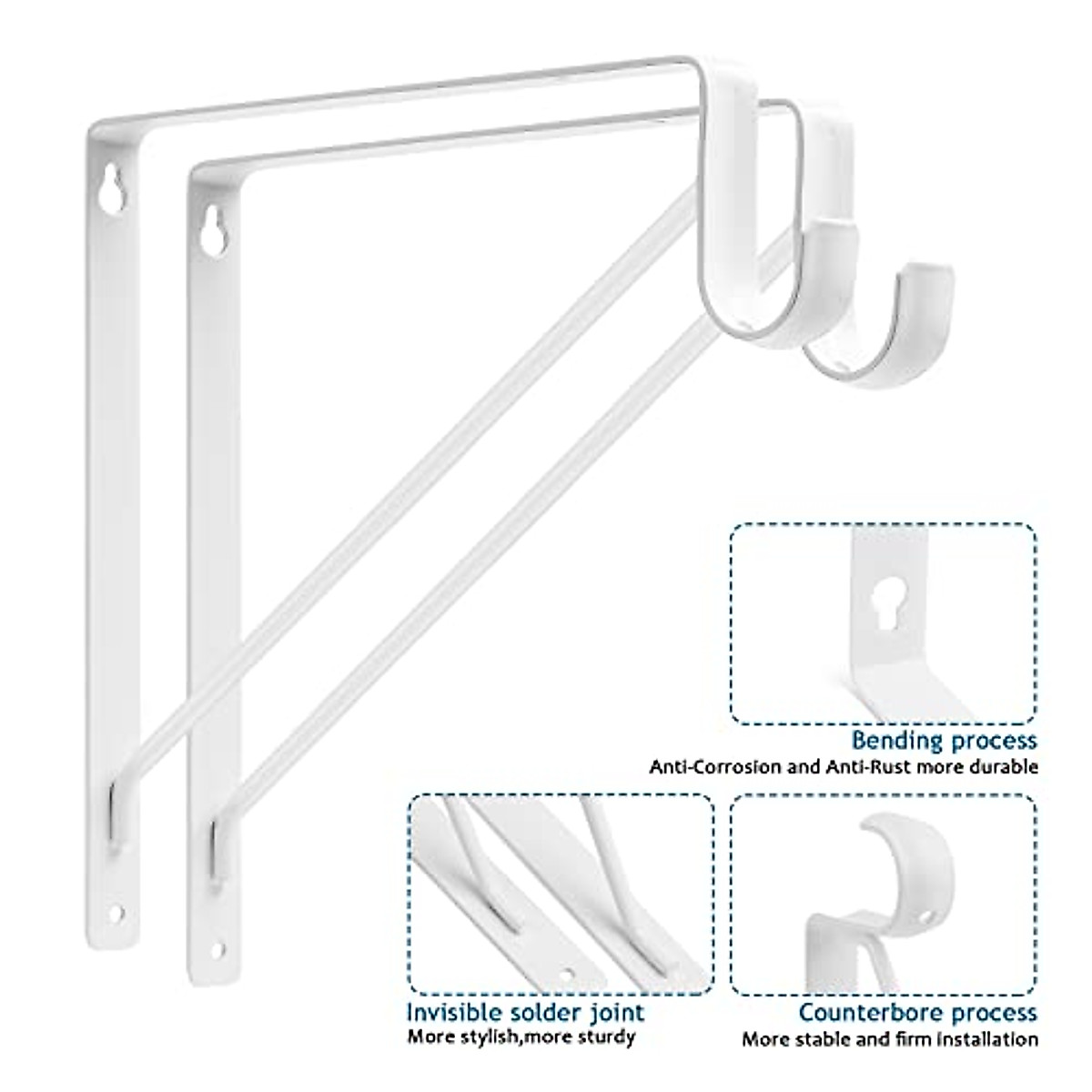 4PCS Heavy Duty Closet Rod Brackets 11 x 11 Inch, 1-3/8Inch Diameter Shelf and Rod Bracket Holder for Home and Closet Decor, White Wall Mount Closet Pole Supports Bracket Hook with Fixed Hardware